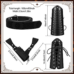 Sweetude 5 Pcs Medieval Belt Renaissance Costume Viking Leather Belt Pouch Arm Guard Potion Bottle (Black,Basic Style)