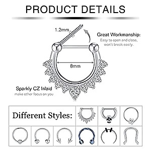 Incaton 20PCS 16G Surgical Steel Nose Septum Rings Piercing Jewelry Horseshoe Cartilage Helix Tragus Earring Hoop Eyebrow Lip Hoop Retainer for Women Men