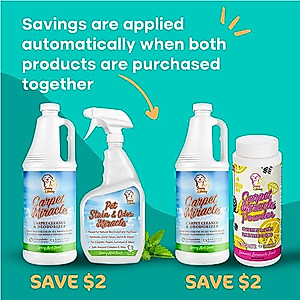 Carpet Miracle - Carpet Cleaner Shampoo Solution for Machine Use, Deep Stain Remover and Odor Deodorizing Formula, Use On Rug Car Upholstery and Carpets (32FL OZ)