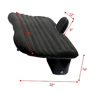 NovelBee Back Flocking Surface Car Travel Inflatable Mattress Air Bed Camping with 2 Air Pillows,Inflatable Pump and Handbag (Black)