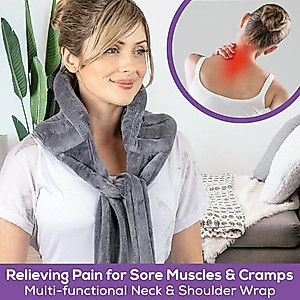 Microwave Heating Pad for Lower Back Pain Relief - Moist Heating Pad for Neck & Shoulders, Cramps, Microwavable Heating Pads 71" Ties, Heat Pack Warm Compress Heat Wrap, Flaxseed Rice Hot Bag (Gray)