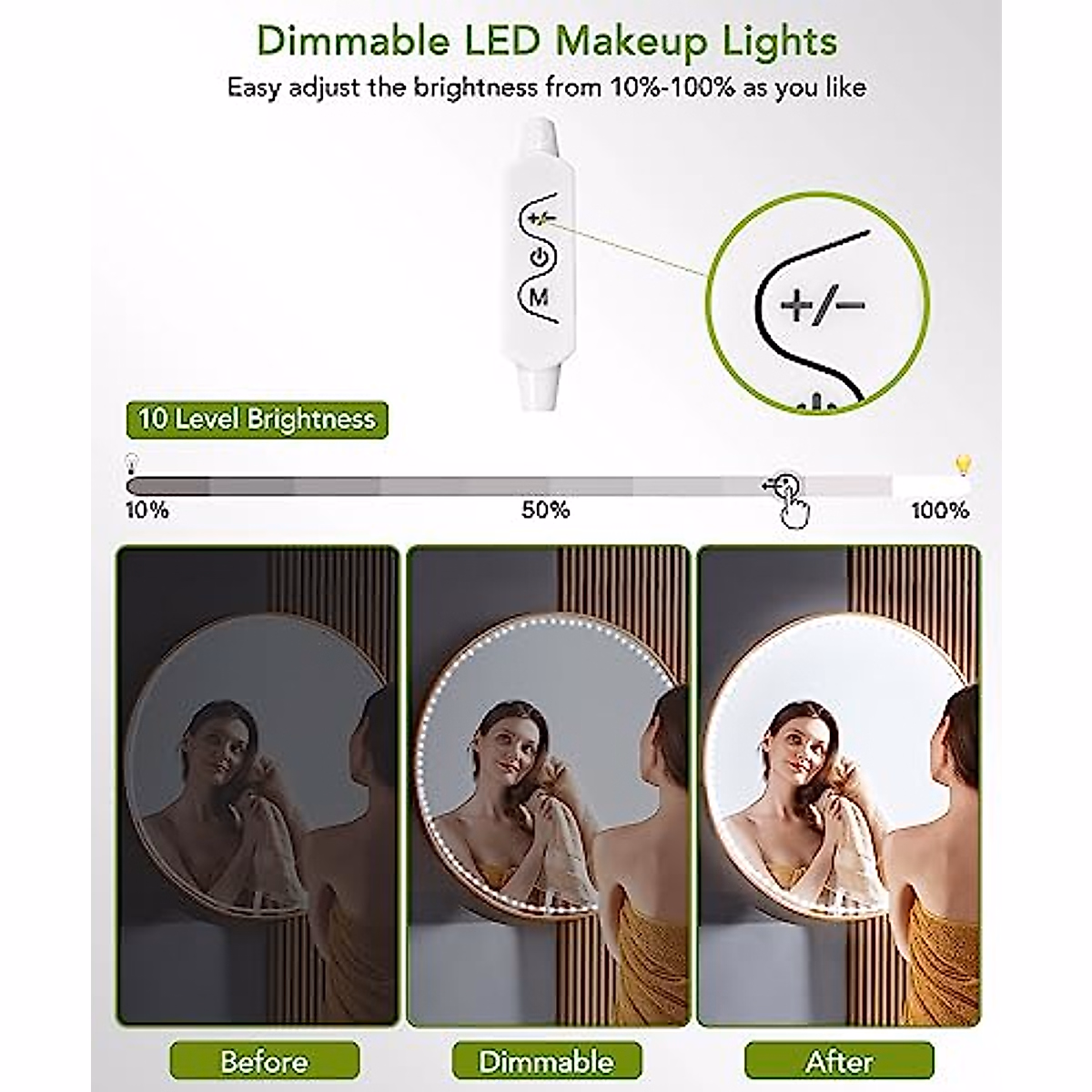 13ft Bendable Vanity Lights for Mirror, LED Makeup Light Strip With Dimmer and Power Supply, Ultra Bright White for Desk & Bathroom, Mirror Not Included