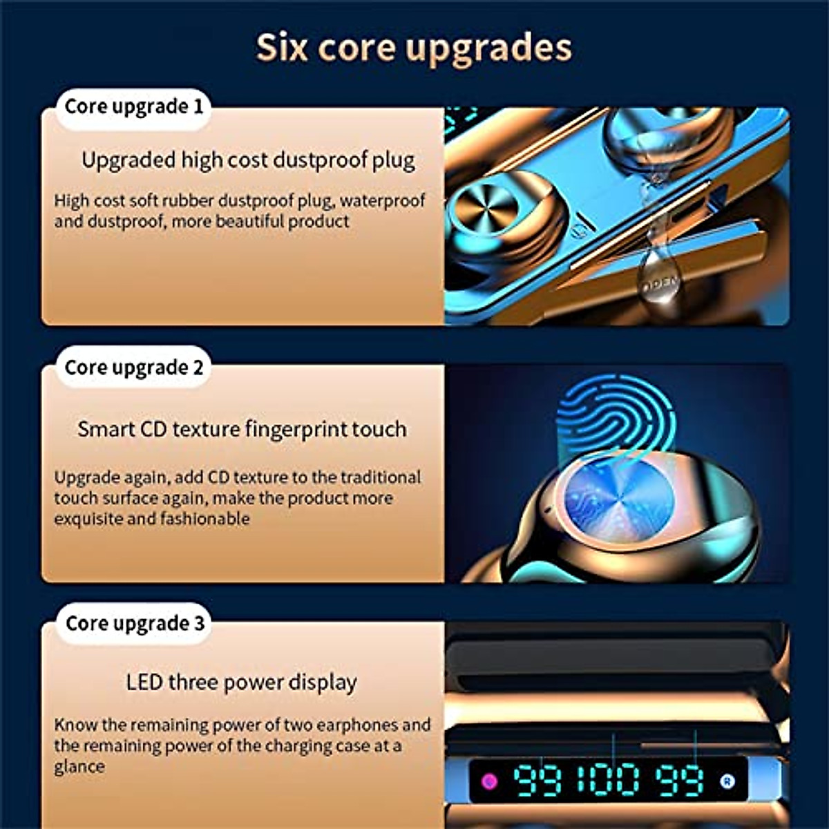 Wireless Earbug Bluetooth 5.0 Headphones, Hi-Fi Sound Quality Wireless Earphones with Wireless Charging Case Digital LED Intelligence Display, IPX7 Waterproof Sports Headset in-Ear with Mic