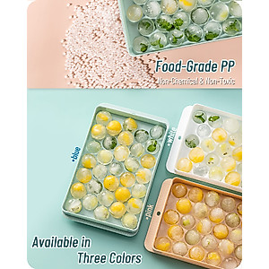 BEGIALO Ice Cube Tray, Round Ice Trays for Freezer with Lid and Bin, Circle Ice Mold Making 66 x 1.0IN Small Ice Balls,Sphere Ice Makers (New Blue)