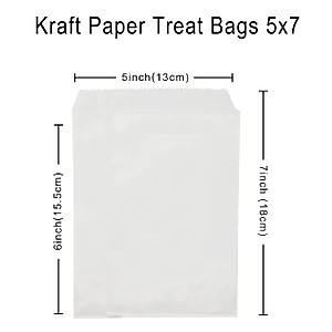 Jexila 100 Pack Paper Treat Bags 5X7 Inch Flat Kraft Paper Cookie Candy Buffet Bag for Bakery Merchandise Wedding Party Favor Craft DIY Bags