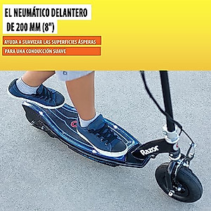 Razor E100 Glow Electric Scooter for Kids Age 8+, LED Light-Up Deck, 8" Air-filled Front Tire, Up to 40 Minutes Continuous Ride Time
