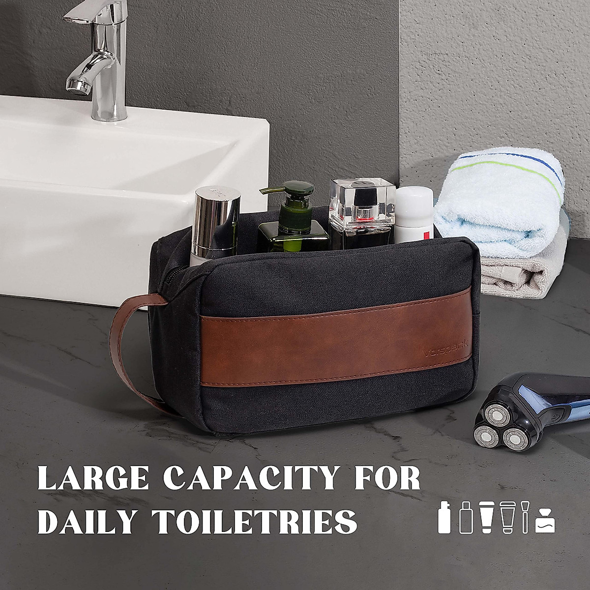 Vorspack Toiletry Bag for Men - Large Dopp Kit for Travel Water Resistant Travel Bag for Toiletries Accessories Lightweight Toiletries Bag - Black