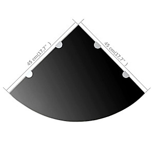 loibinfen Corner Shelf with Chrome Supports Glass Black, Tempered Floating Glass Shelves, Corner Floating Wall Mounted Shelf Tempered Glasses Wall Decor Display Storage Shelf, 17.7"x17.7"