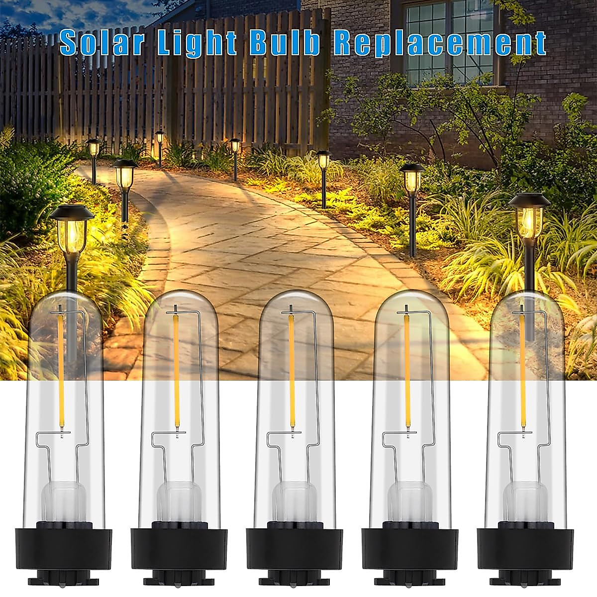 enwant LED Solar Light Replacement Bulbs, 3 Volts Filament Pathway Light Bulbs for Hampton Bay Fixtures, Warm White 3000K Solar Lightbulb Outdoor for Solar Walkway Light (5)