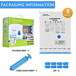 DBDSZYH Vacuum Compression Storage Bags with Hand Pump Reusable Vacuum Sealer Compression Space Saver Bag - 8-Pack (Jumbo)