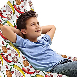 Ambesonne Vegetable Lounger Chair Bag, Hot Peppers Onions Garlic Pattern Colorful Kitchen Elements Vegan Food Pattern, High Capacity Storage with Handle Container, Lounger Size, Multicolor