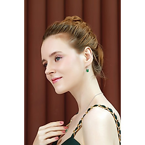 Sterling Silver Simulated Emerald Octagon-Cut Solitaire Drop Dangle Earrings for Women