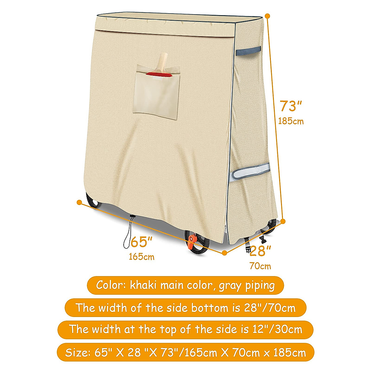 Table Tennis Table Cover,Waterproof Oxford Cloth General Edition 65x 28x 73 Inches, With Pocket And Zipper, Khaki