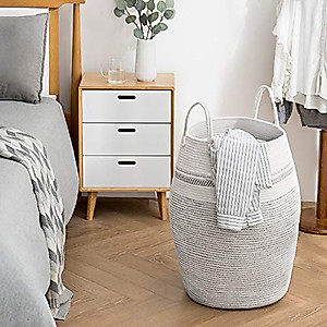 Fiona's magic Extra Large Laundry Hamper Basket, 105L Woven Tall Clothes Hamper with Long Handle for Storage Blanket, Toys and Dirty Cothes in Bedroom and Living Room, Christmas Gift, White