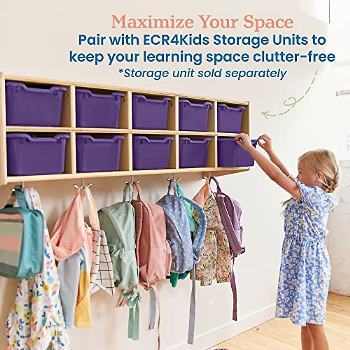 ECR4Kids Scoop Front Storage Bins, Multipurpose Organization, Purple, 10-Piece