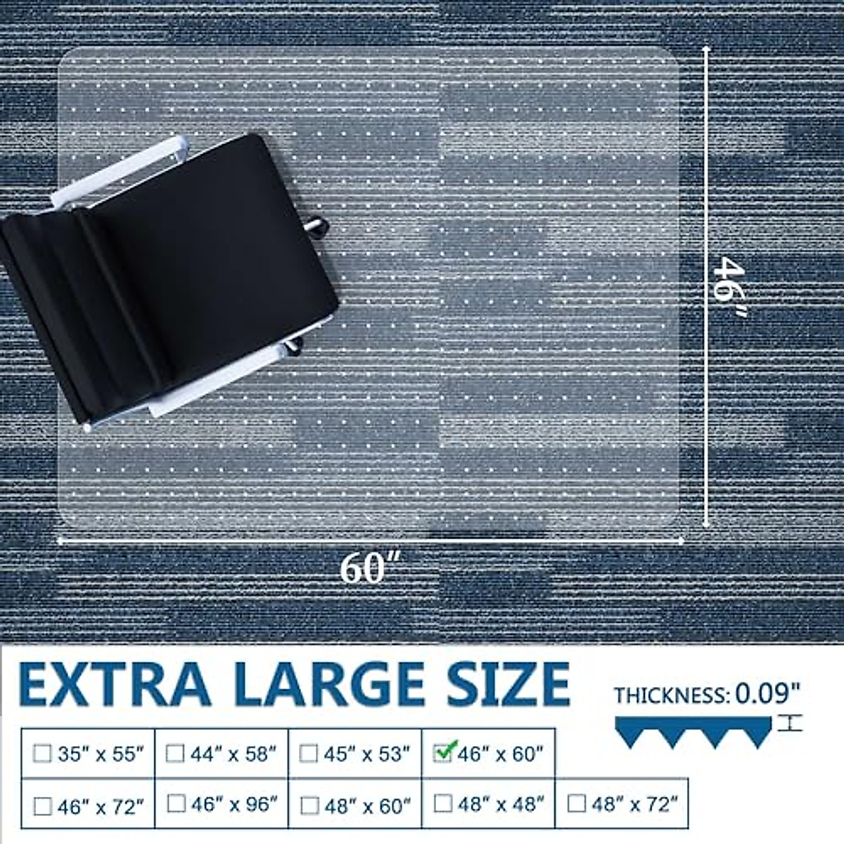 Office Chair Mats for Carpeted Floors, 46” x 60” Large Desk Floor Mat for Low Pile Carpet, Clear Floor Protector for Rolling Chair, Easy Glide, Easy to Clean (Rectangle)
