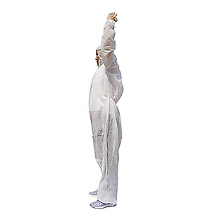 RAYGARD 30003 Disposable Dust Protective Polypropylene PP Coverall with Hood Suit Lightweight Elastic Cuffs, Ankles, Waist Zipper Front for Spray Painting Industrial(Large,White)