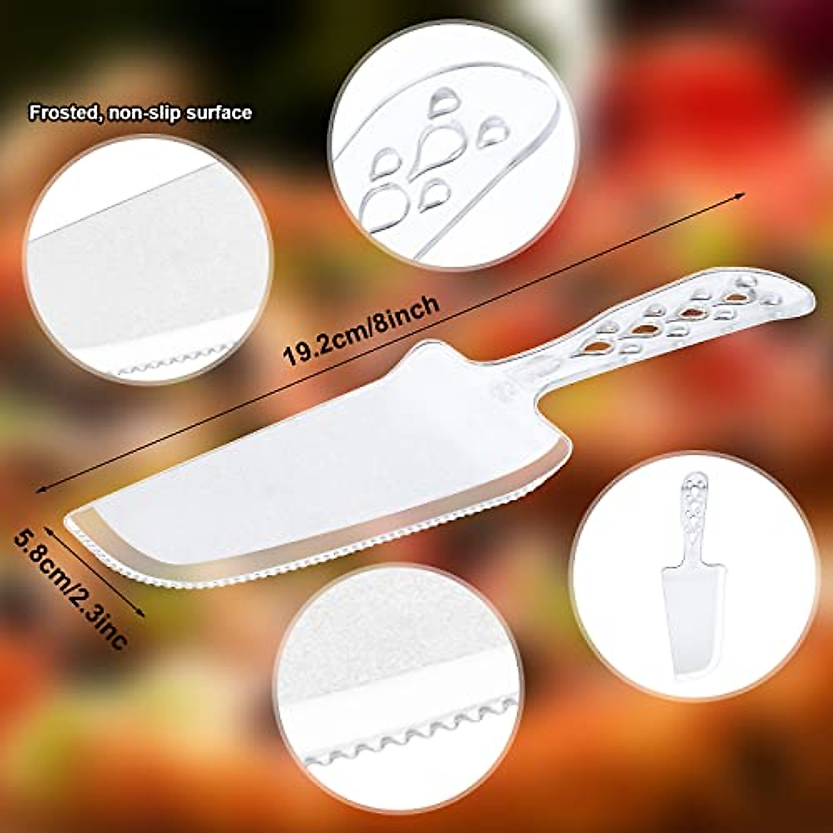 50 PCS Disposable Plastic Cake Cutter and Server Clear Cake Plastic Server Cutter Plastic Cake Server Cutting for Pie Tart Cake Dessert Pizza Pastry, Baking Cutter Holder Transfer for Kitchen Wedding