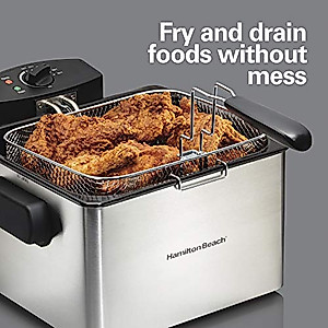 Hamilton Beach 35042 Professional Style Electric Deep Fryer, XL Frying Basket, Lid with View Window, 1800 Watts, 21 Cups / 5 Liters Oil Capacity, Stainless Steel