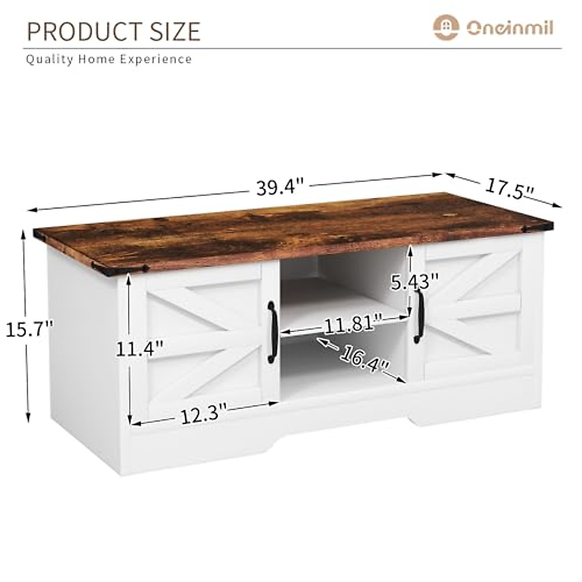oneinmil Coffee Table with Barn Doors, Farmhouse Center Table with Storage, Modern Rustic Style Wooden Living Room Table, White