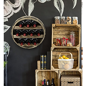 CoTa Global Barrell Wine Rack - Natural Wood Industrial Wall Mounted Barrel Wine Holder for 10 Wine Bottles, Decorative Wall Mounted Bottle Rack, Rustic Wall Wine Storage Shelf Organizer for Wine Bar