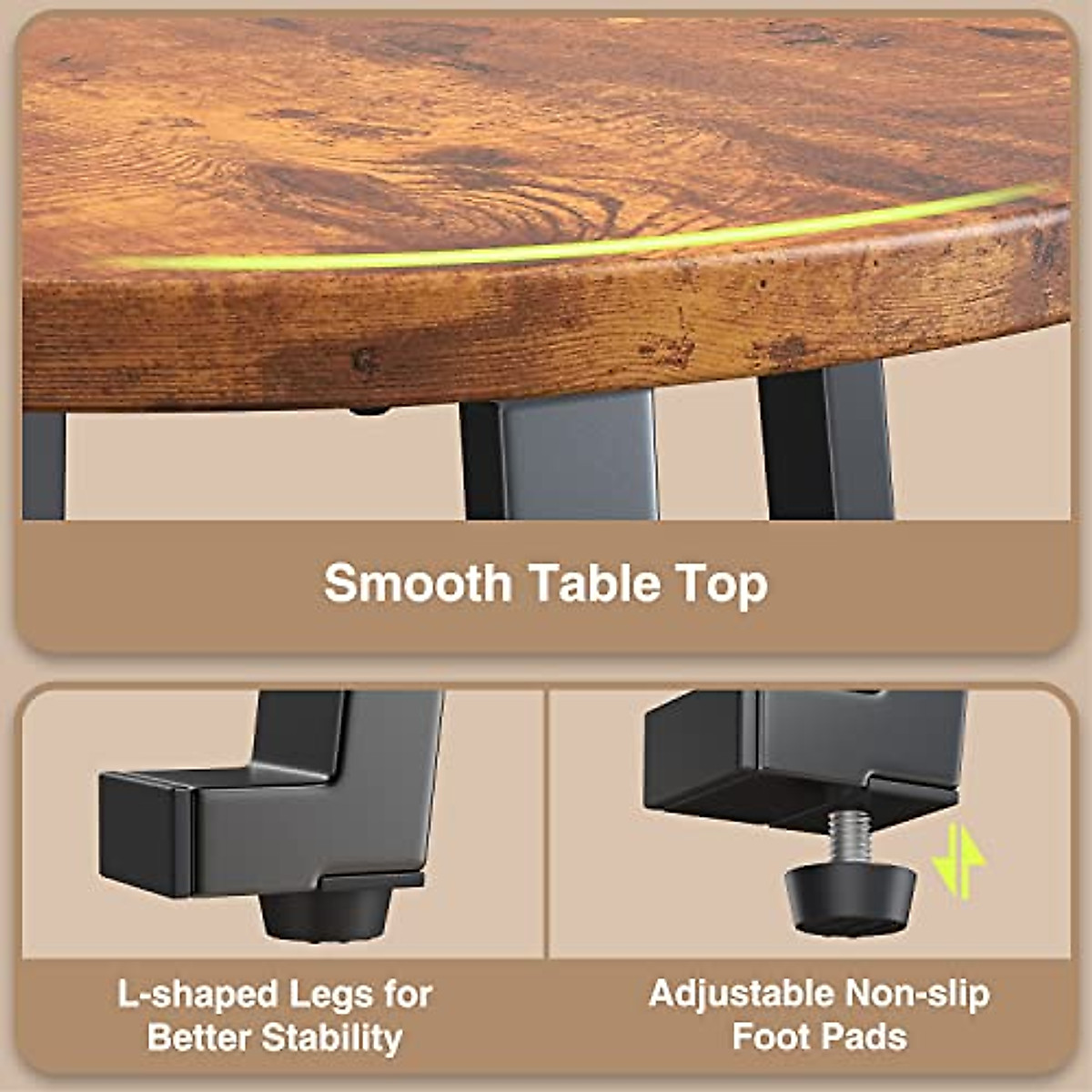 Aiho Bar Table and Chairs Set for 2 with Upholstered Stools, 3 Pieces Pub Table and Chairs, Modern Pub Dining Set for Small Place - Rustic Brown