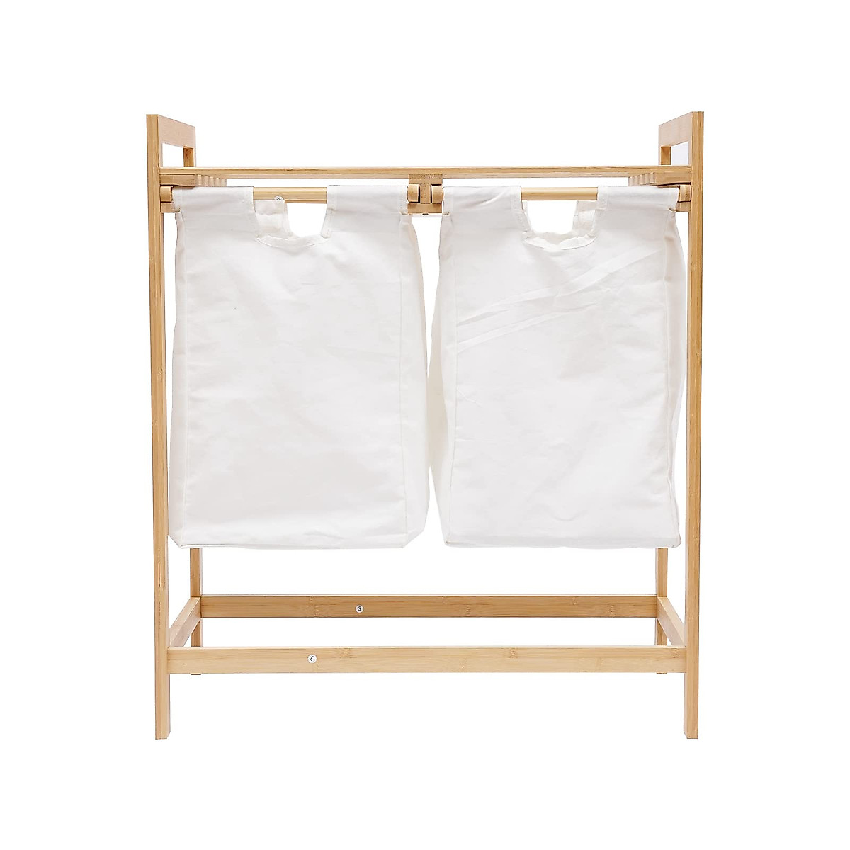 Bamboo Laundry Hamper Basket,Portable Laundry Basket,2 Sections Laundry Clothes Hamper Sorter with Removable Sliding Bag Shelf,Storage Wooden Laundry Sorter for Bedroom,Laundry,Bathroom