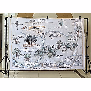 7x5ft Fabric Happy Birthday Bear Home Map Photography Backdrops for Kids 1st Birthday Background 100 Acre Woods Bear Backdrop