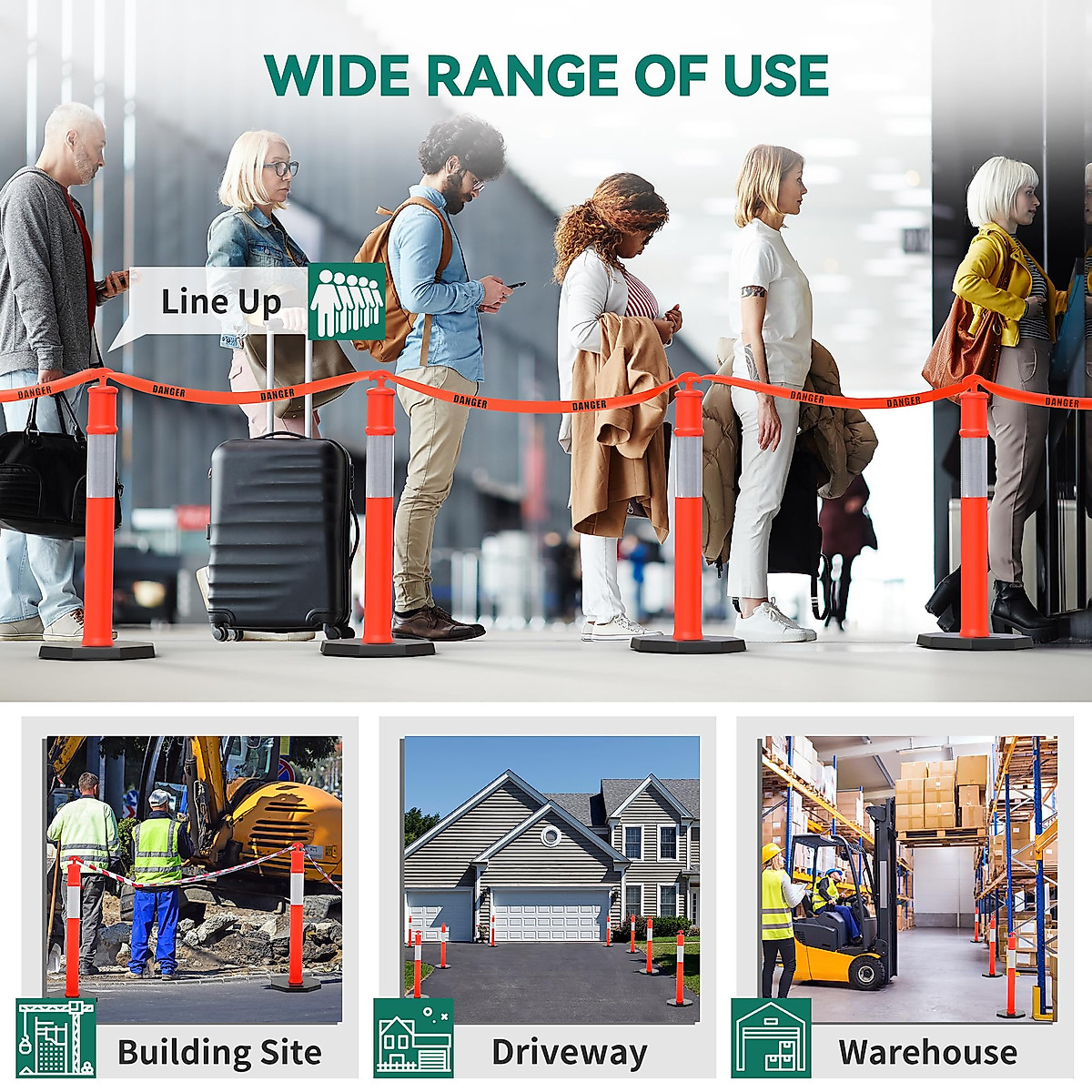 YITAHOME 45 inch Delineator Post with Base, 6 PACK Traffic Delineator Posts