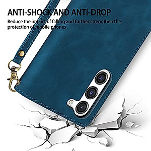 ZZXX Samsung Galaxy S23 Wallet Case with RFID Blocking Card Slot PU Leather Zipper Flip Folio with Strap Kickstand Protective Cover for Samsung Galaxy S23 Case Wallet(Blue-6.1 inch)