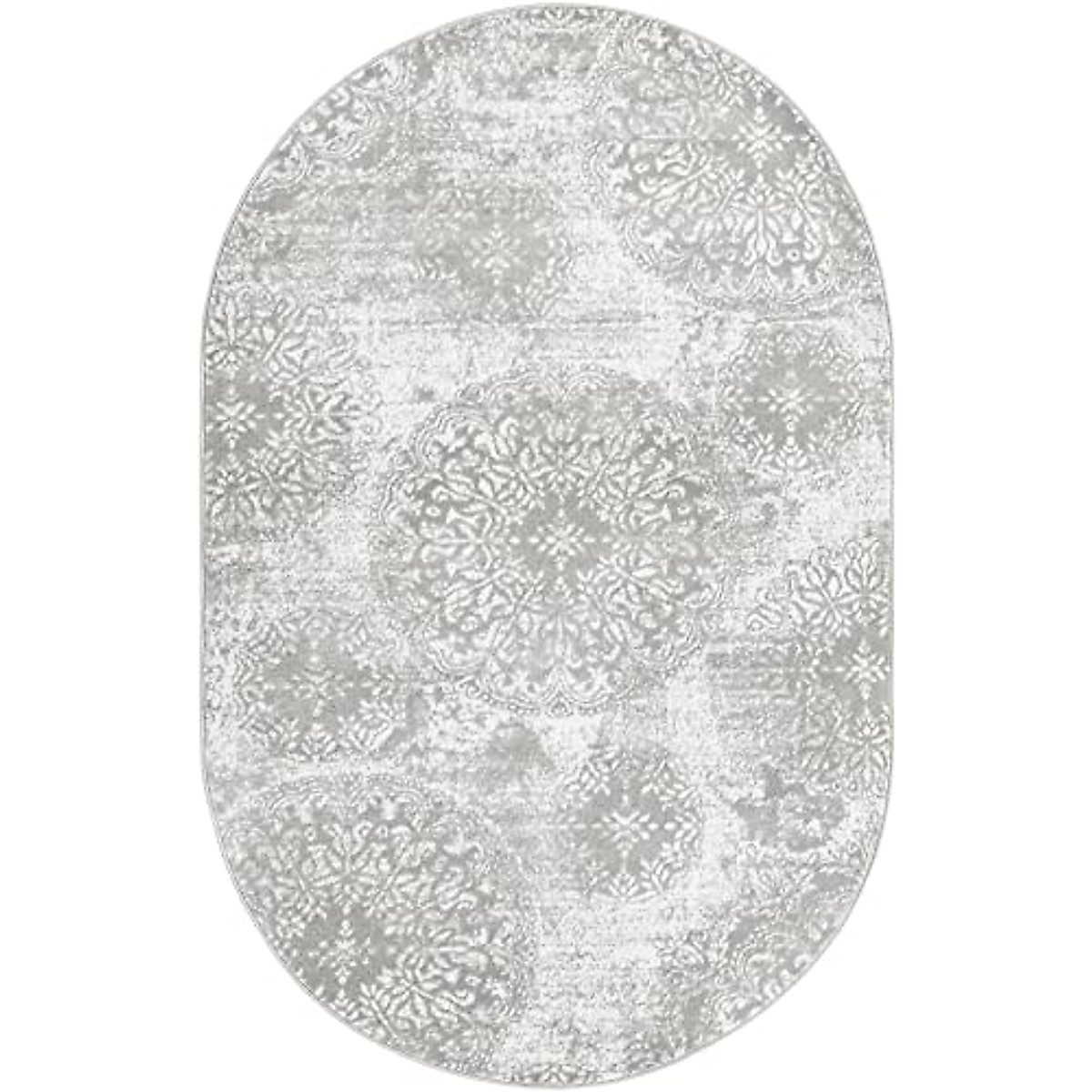 Unique Loom Sofia Collection Area Rug - Grand (5' 3" x 8' Oval, Light Gray/Ivory)