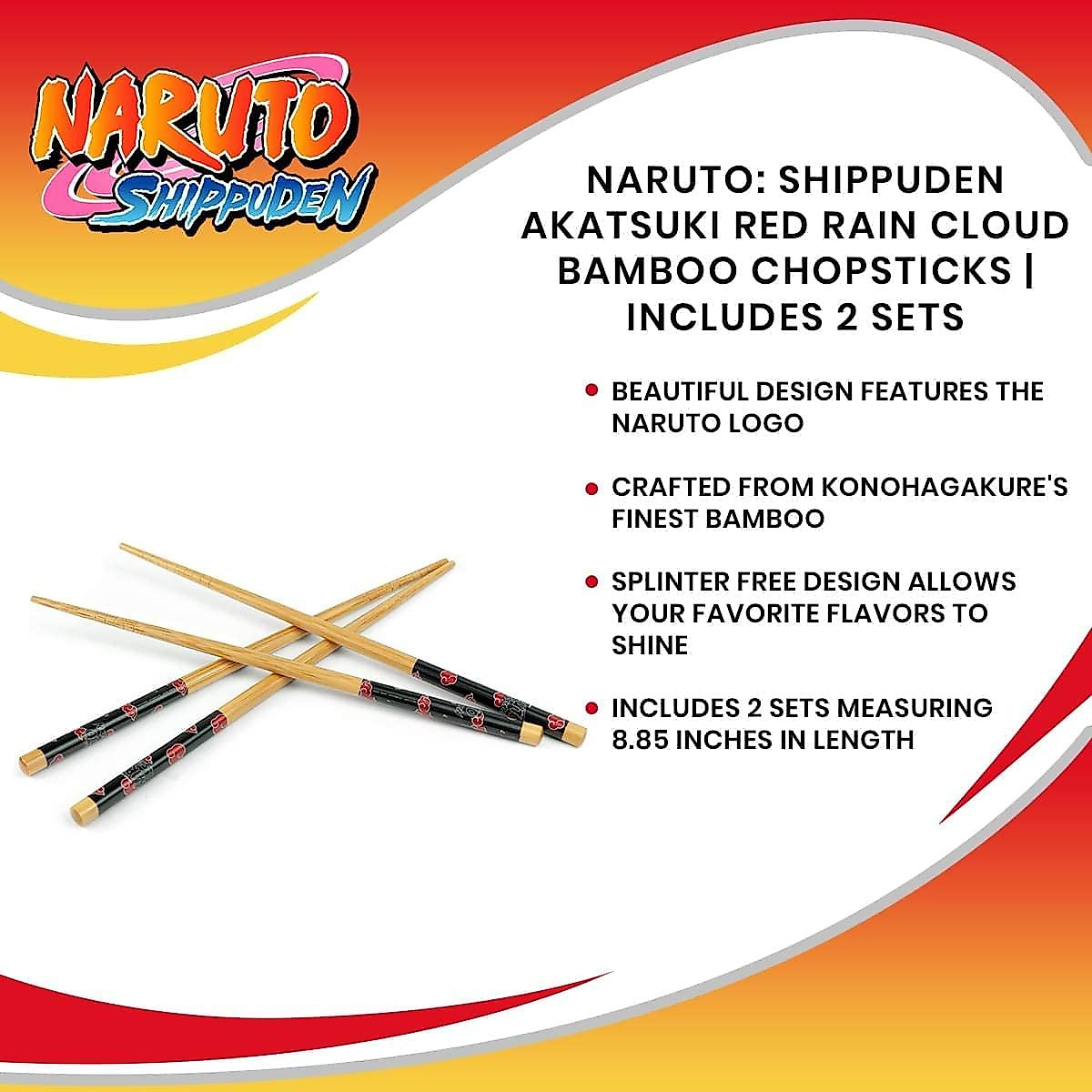 Naruto Shippuden Akatsuki Wooden chopsticks | Naruto Chopstick Set Of 2 | Anime Stuff | Kitchen Deco | Anime Wood Chopsticks | Official Licensed By Just Funky
