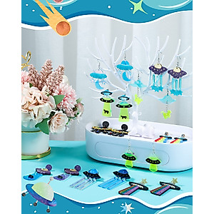 Yinkin 10 Pairs UFO Aliens Earrings for Women Space Weird Acrylic Earrings Flying Saucer Dangle Earrings Novelty Fun Glitter Cute Earrings Jewelry for Women, Multiple Colors