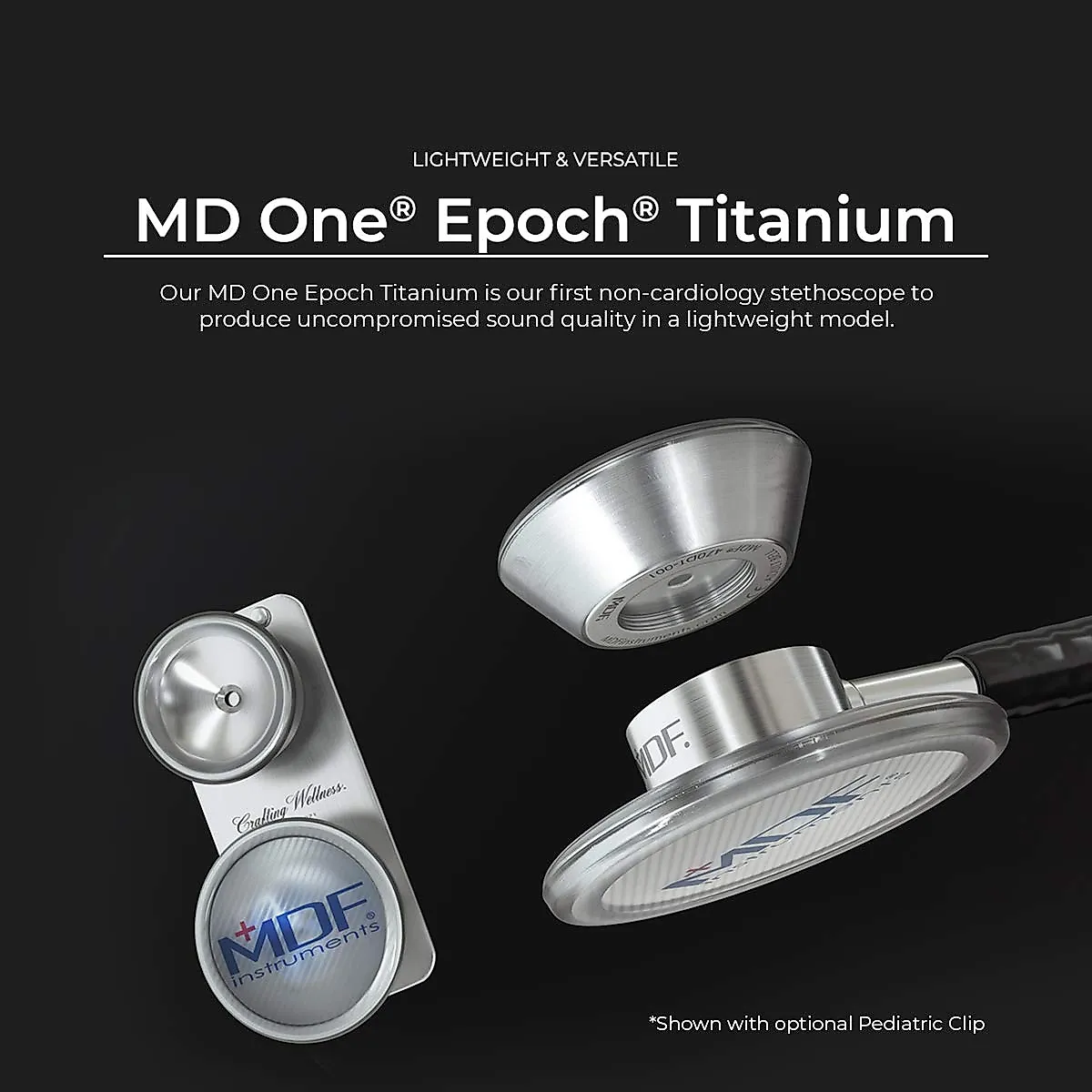 MDF Instruments Monet Kaleidoscope MD One Epoch Lightweight Titanium Stethoscope + MDF Pediatric Attachment with Clip