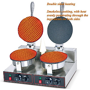 HQHAOTWU Ice Cream Cone Maker Electric Ice Cream Cone Waffle Maker Machine Nonstick Ice Cream Waffle Roll Maker Stainless Steel Egg Roll Maker Waffle Cone Machine Time Control Double Head 110V