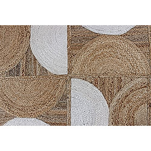Casavani Indian Hand Braided Rag Rug Geometric Beige & White 3x5 Ft Rectangular Shape Jute Rug Home/Office Doormat Rugs For Bedroom,Dining Room & Kitchen 11x11 Feet Square