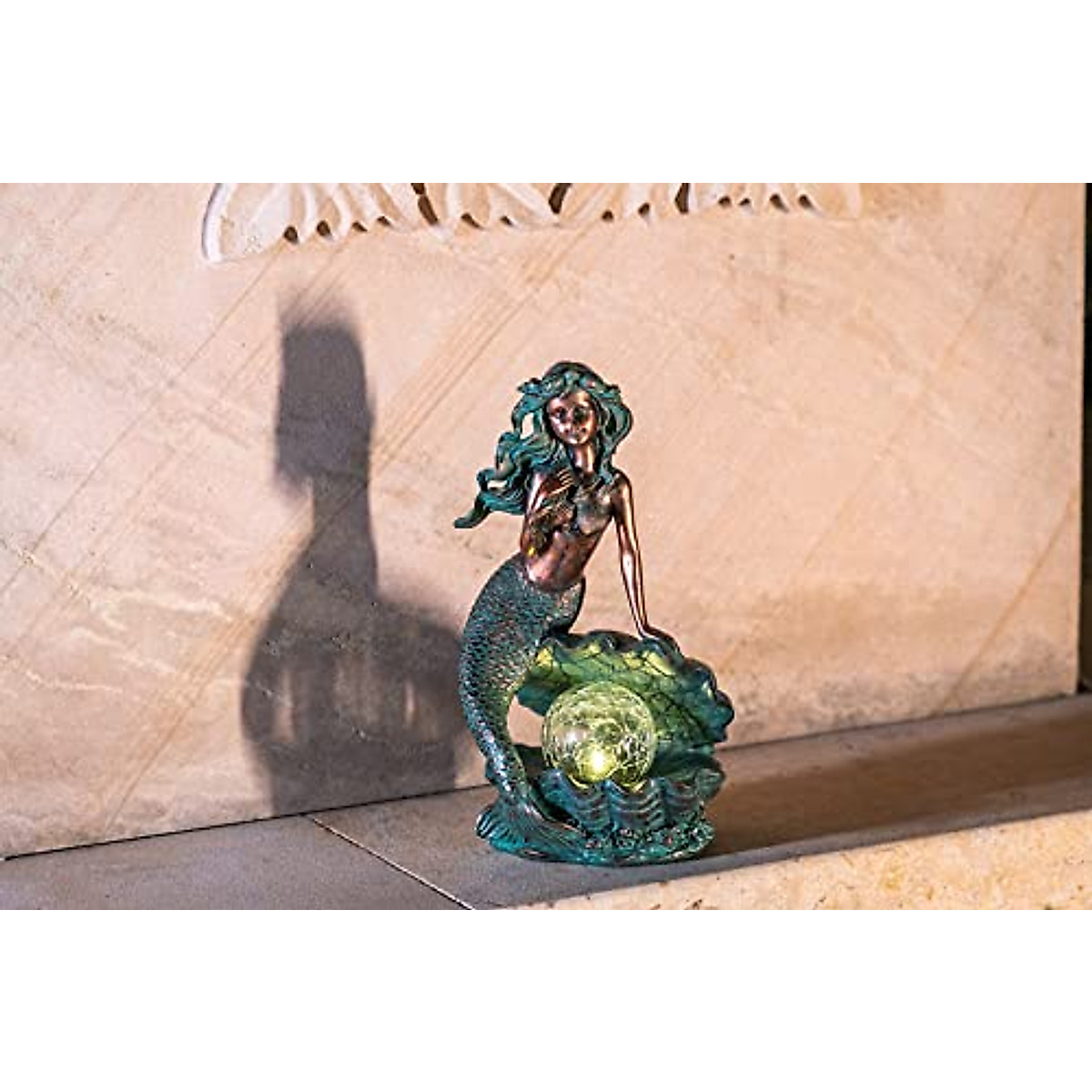 TERESA'S COLLECTIONS Mermaid Garden Sculptures & Statues, Outdoor Fairy Statue, Solar Garden Fairy Decor, Garden Figurines Lawn Ornaments for Patio Yard Decorations (Bronze)