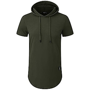 Aiyino Men's Short Sleeve Athletic Hoodies Sport Sweatshirt Solid Color Fashion Pullover 2XL Army Green
