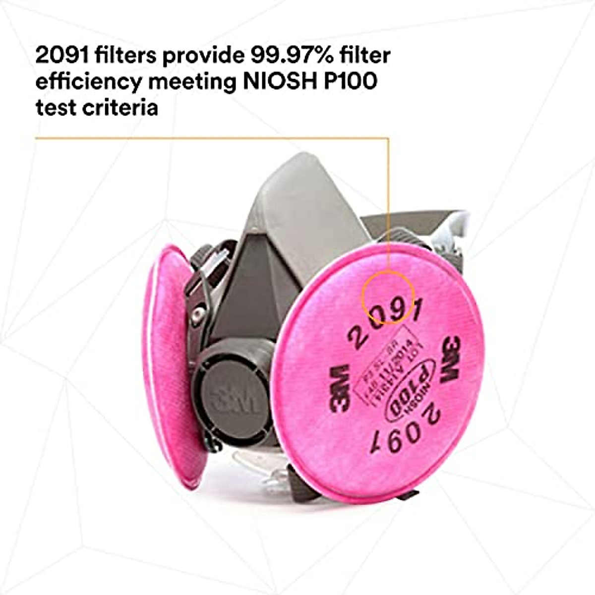 3M Half Facepiece Reusable Respirator Assembly Kit 6191, P100, Lightweight, Comfortable, Easy to Adjust, Includes 2091 Particulate Filter, Welding, Soldering, Asbestos