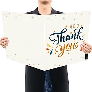 Large Thank You Cards Funny Jumbo Size Cards 22.05 x 33.71 Inches Large Oversize Thank You Gratitude Giant Greeting Card for Wedding Coworker Teacher Doctor Team Client Gratitude