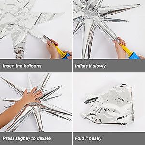 RUBFAC 140 Pcs Silver Star Balloons, 14 Point Starburst Balloons, 22/27Inch Silver Foil Starburst Balloon for Birthday Baby Shower Wedding Disco Party Decorations Supplies