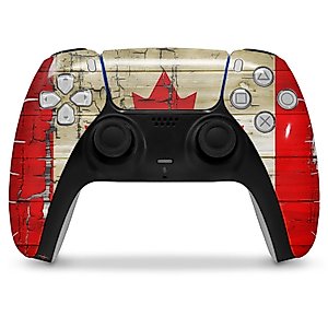 WraptorSkinz Skin Wrap compatible with Sony PS5 DualSense Controller Painted Faded and Cracked Canadian Canada Flag (CONTROLLER NOT INCLUDED)