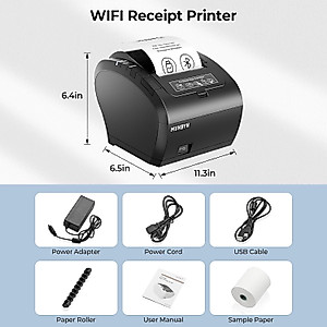 MUNBYN WiFi Receipt Printer with USB Port, 80mm POS Printer Works with Square Mac Windows Chromebook Linux Cash Drawer, ESC/POS (P047-WiFi), Do Not Support Clover Ubereats Shopify Bluetooth 5G WiFi