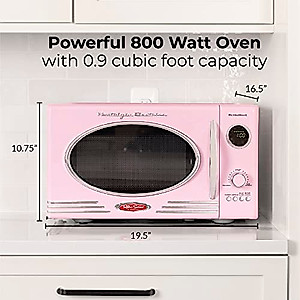 Nostalgia Retro Countertop Microwave Oven - Large 800-Watt - 0.9 cu ft - 12 Pre-Programmed Cooking Settings - Digital Clock - Kitchen Appliances - Pink