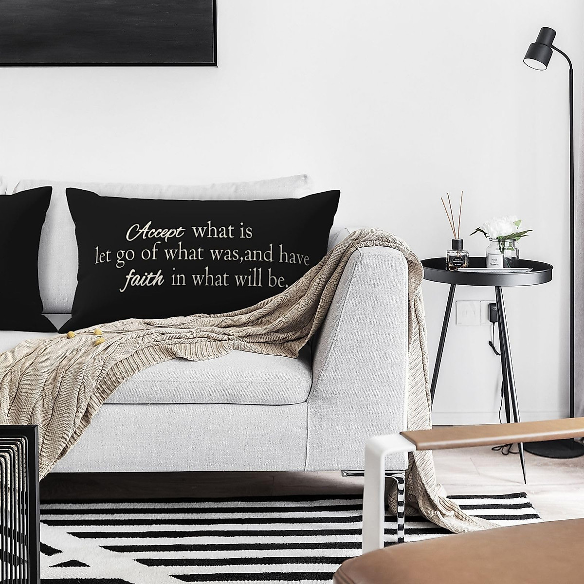 NIDITW Inspirational Quote Throw Pillow Cover 12x20 Inches Accept What is Let Go of What was and Have Faith in What Will Be Lumbar Cotton Linen Cushion Case for Sofa Home Decor
