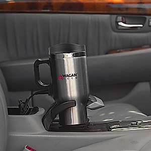 Wagan EL6100 12V Stainless Steel 16 oz Heated Travel Mug with Anti-Spill Lid, 1 Pack