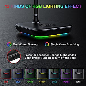ALMAH RGB Gaming Headphone Headset Stand for Desk, PC Gaming Accessories, Headphone Headset Holder with 1 USB Charging Port, Suitable for All Earphone Accessories as Boyfriend, Son, Husband Gifts