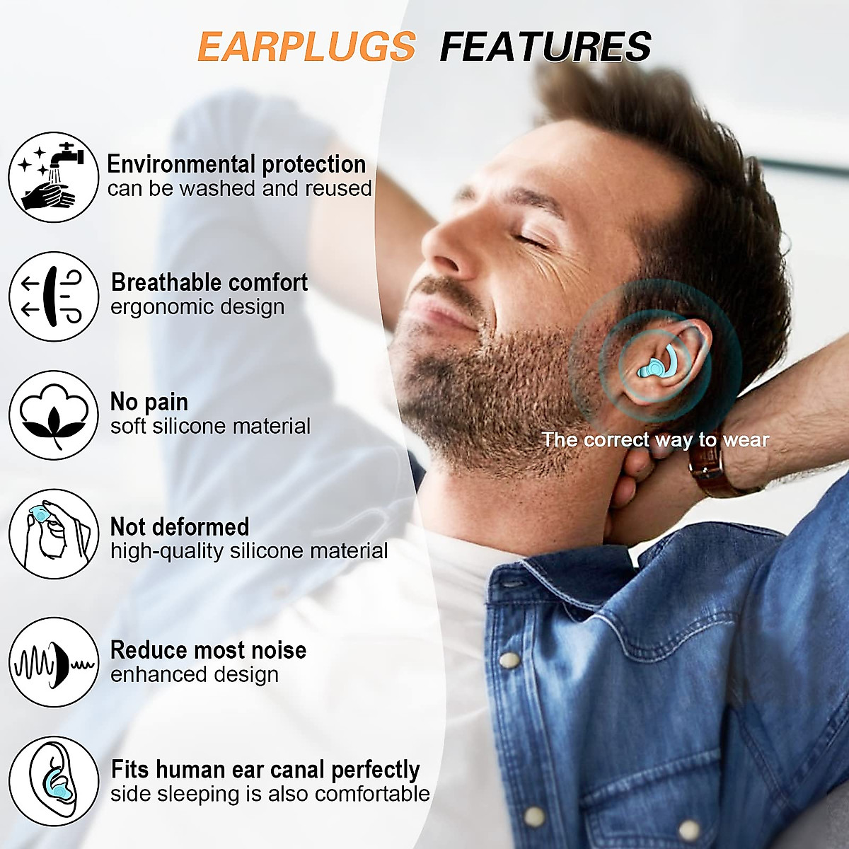 SUPCEAT Ear Plugs for Sleeping Noise Reduction 2 Pairs Sound Reduce Earplugs for Sleep,Snoring,Work,Concerts,Studying,Travel Blue