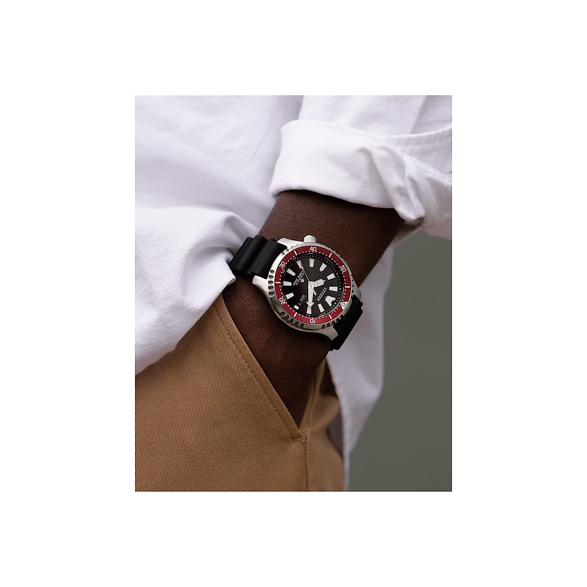 Citizen Men's Promaster Sea Automatic Polyurethane Strap Watch, 3- Hand Date and Date, Rotating Bezel, Anti-reflective Sapphire Crystal, Luminous Hands and Markers, Stainless/Red