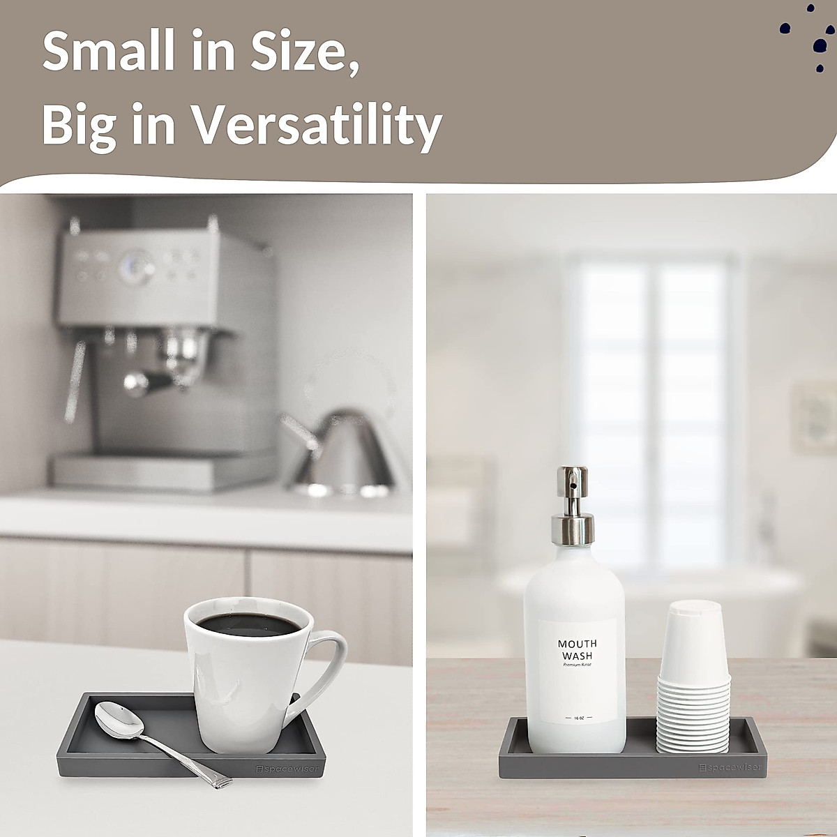 Spacewiser Countertop and Vanity Tray – Small 7.7" Silicone Soap Dispenser Tray, Shatterproof Flexible Bathroom Tray, Kitchen Sink Tray for Soap Bottles, Key Trinket Ring Tray, Original Silicone Tray